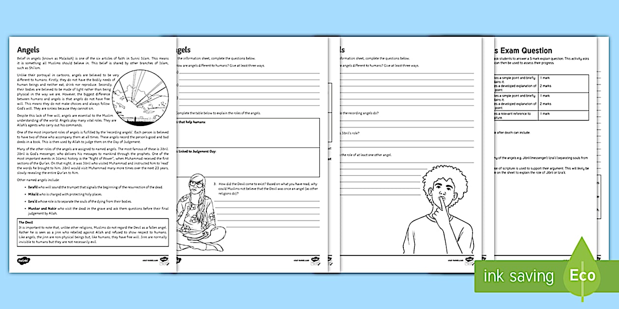 Angels Differentiated Worksheet / Worksheets - Islamic Beliefs; Angels;