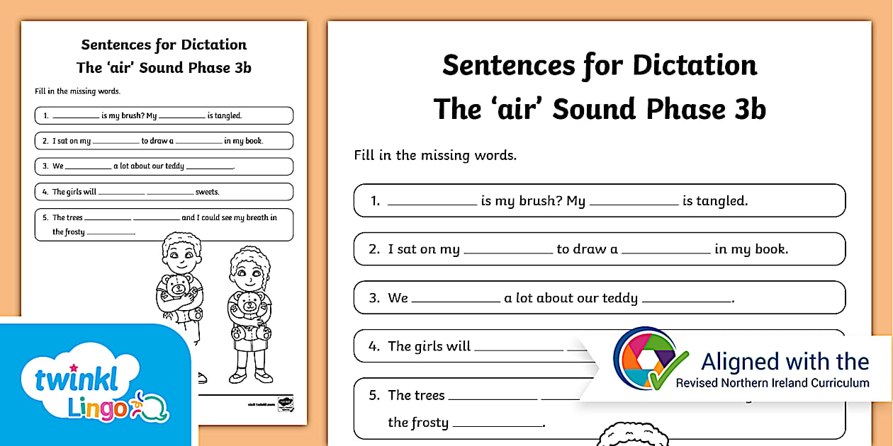 Linguistic Phonics Phase 3b 'air' Dictation Activity Sheet