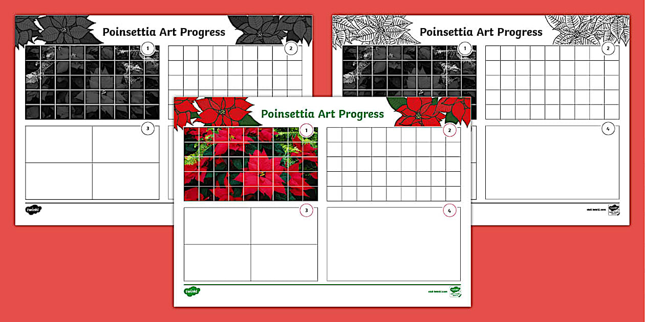 Poinsettia Art Progress Template (Teacher-Made) - Twinkl