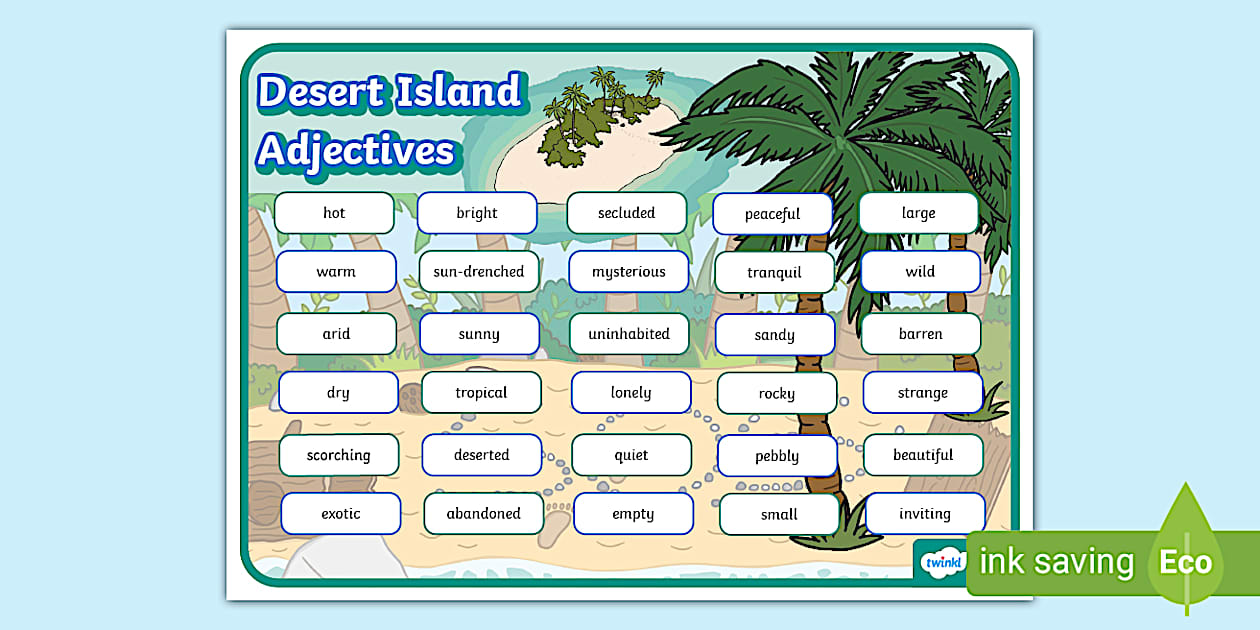 Desert Island Adjective Word Mat - Twinkl - KS1 - Twinkl