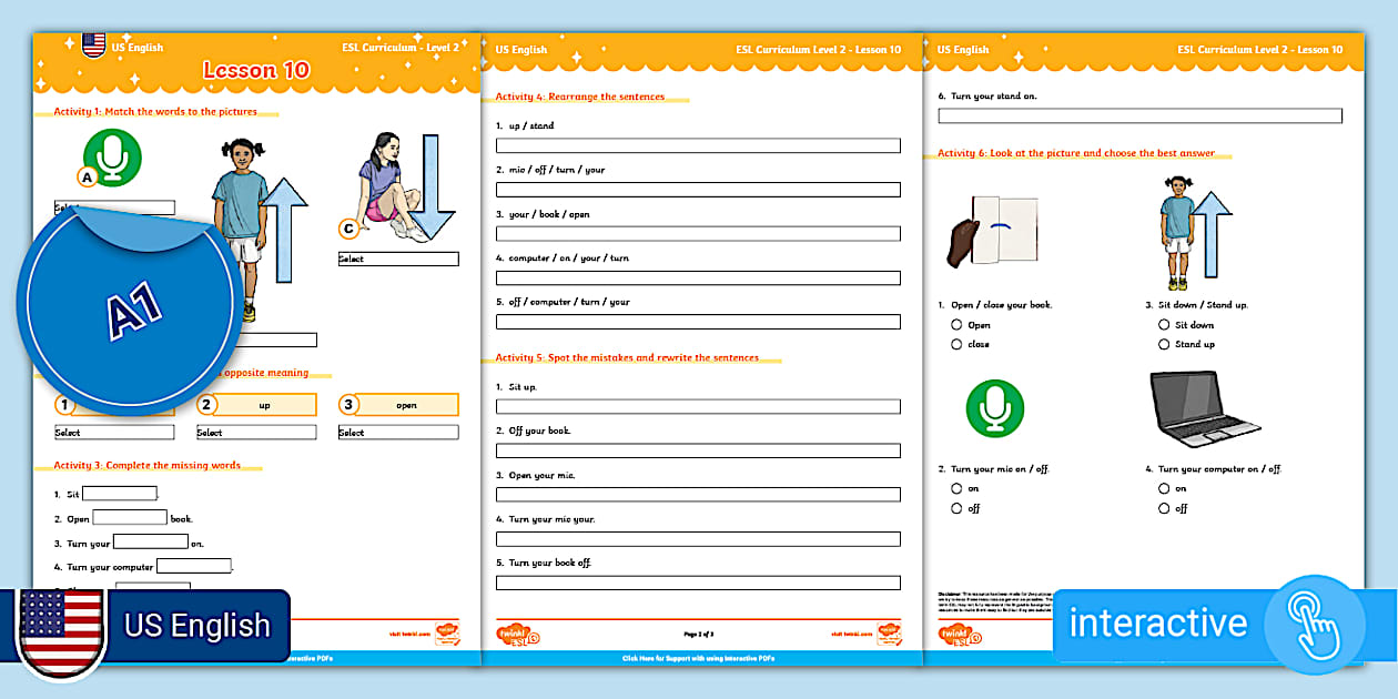 ESL Curriculum US-Version Level 2, Lesson 10 Interactive PDF