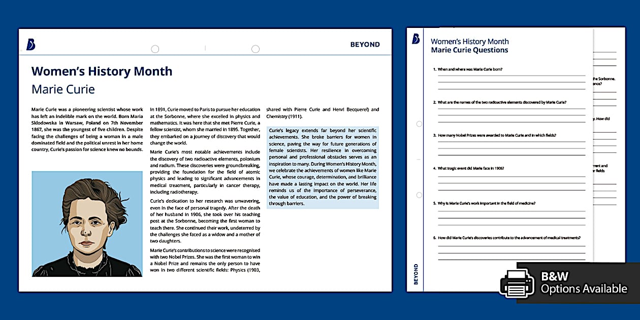 Women's History Month Marie Curie (teacher made) - Twinkl