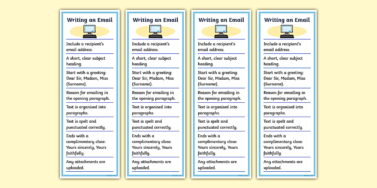 Writing an Email Bookmark Checklists - Twinkl