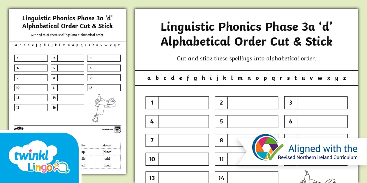 Linguistic Phonics Phase 3a 'd' Alphabetical Order - Twinkl