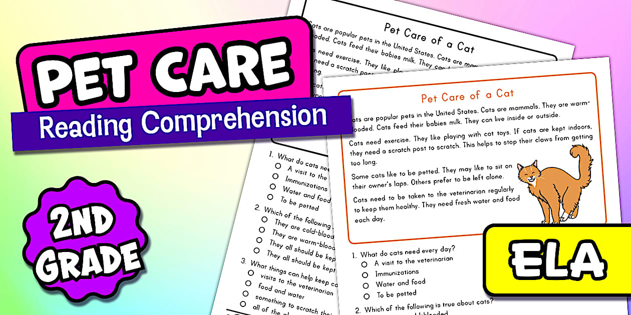 Second Grade Pet Care of a Cat Reading Passage Comprehension Worksheet