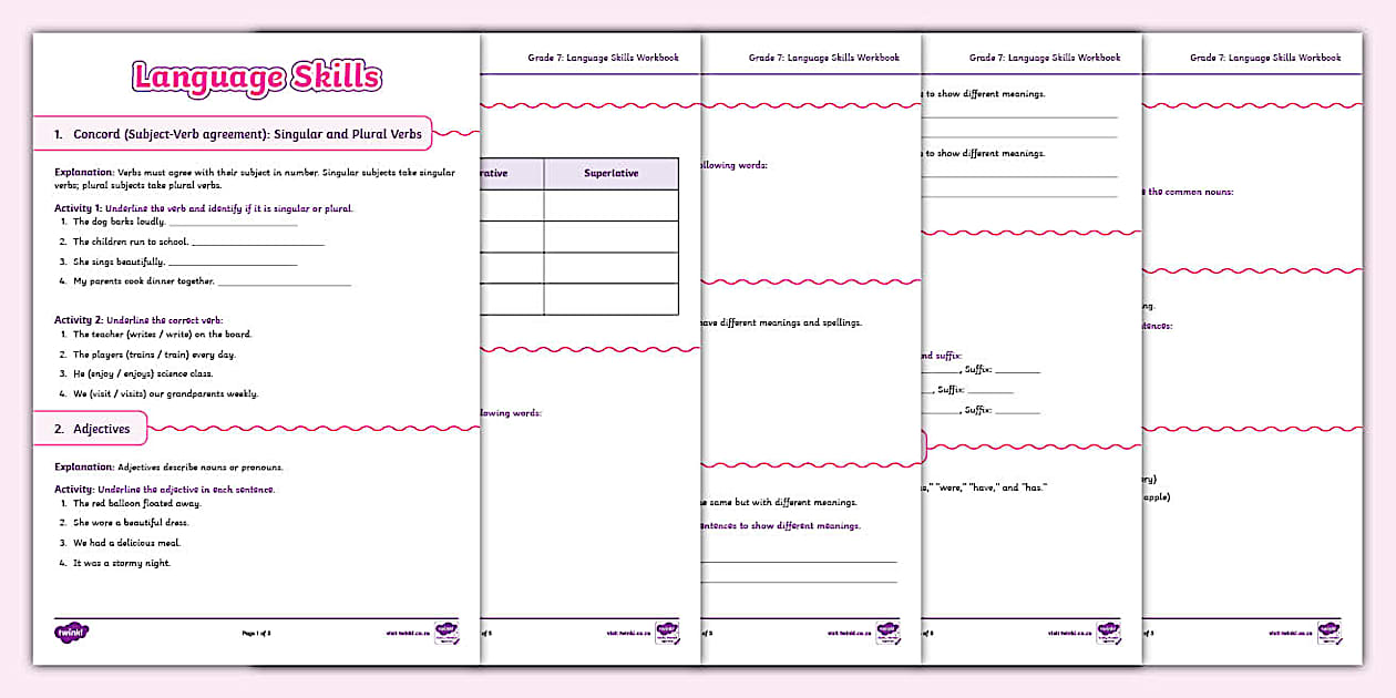 Grade 7 Language Skills Workbook (teacher made) - Twinkl