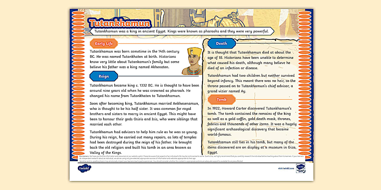 Tutankhamun Fact File - KS2 - History - Ancient Egypt
