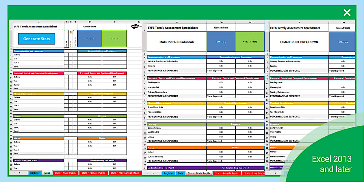 EYFS Termly Assessment Spreadsheet (teacher made) - Twinkl