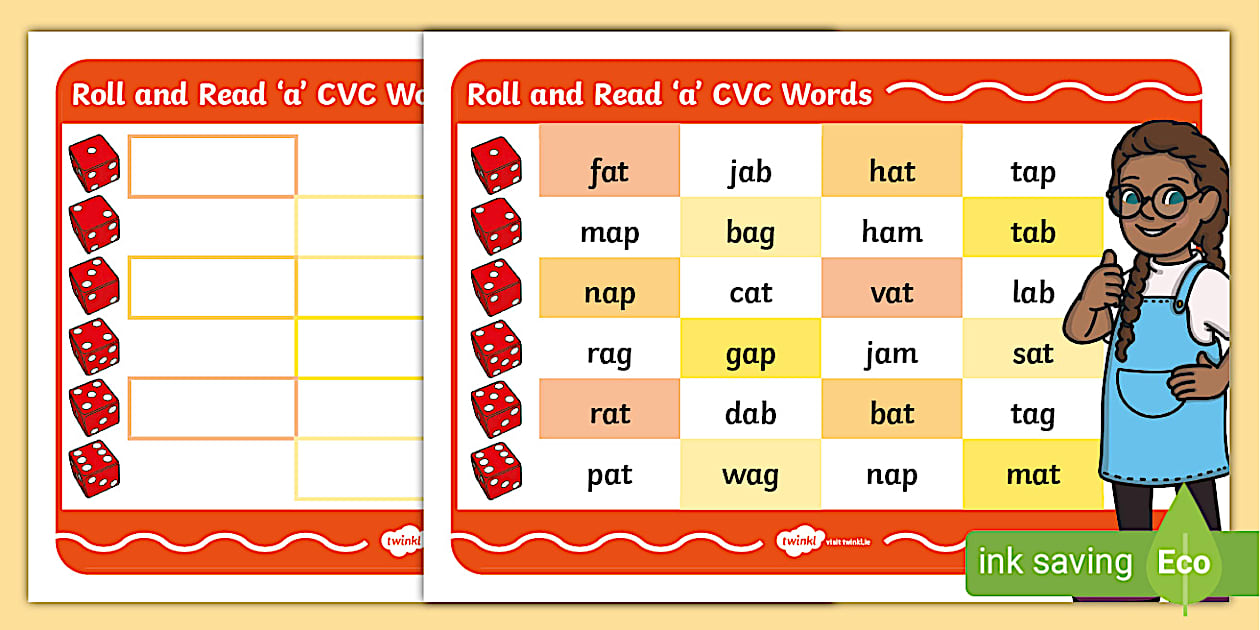 Roll and Read 'a' CVC Words Mat