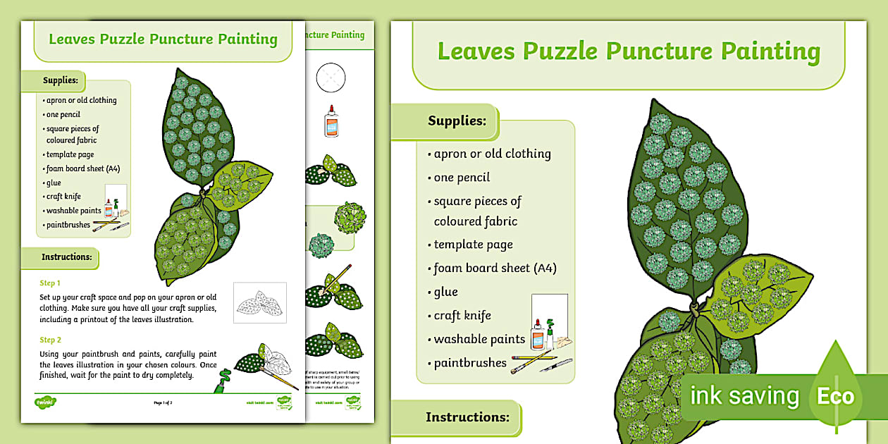 Leaves Puzzle Puncture Painting (teacher made) - Twinkl