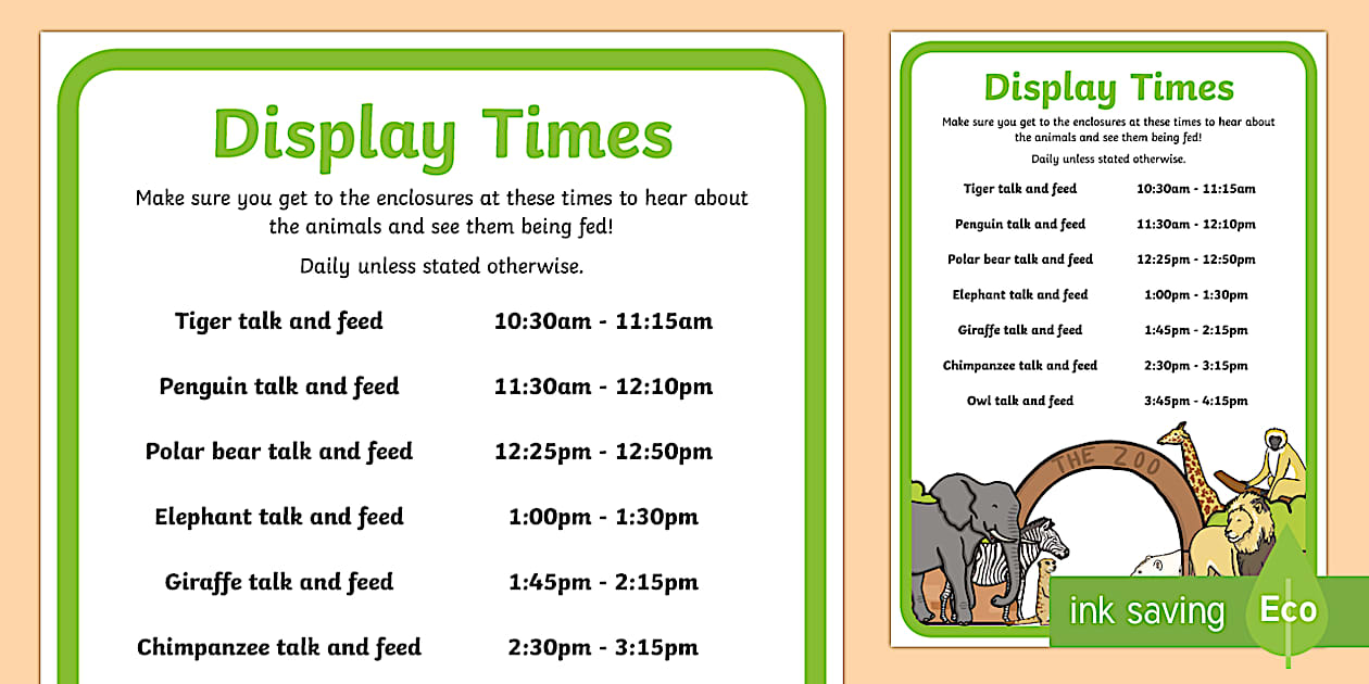 Zoo Display Times Signs (teacher made) - Twinkl