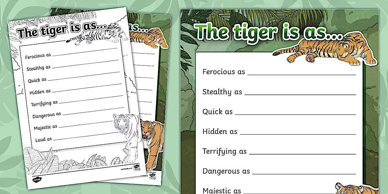 Tiger Simile Poem Template (teacher made) - Twinkl