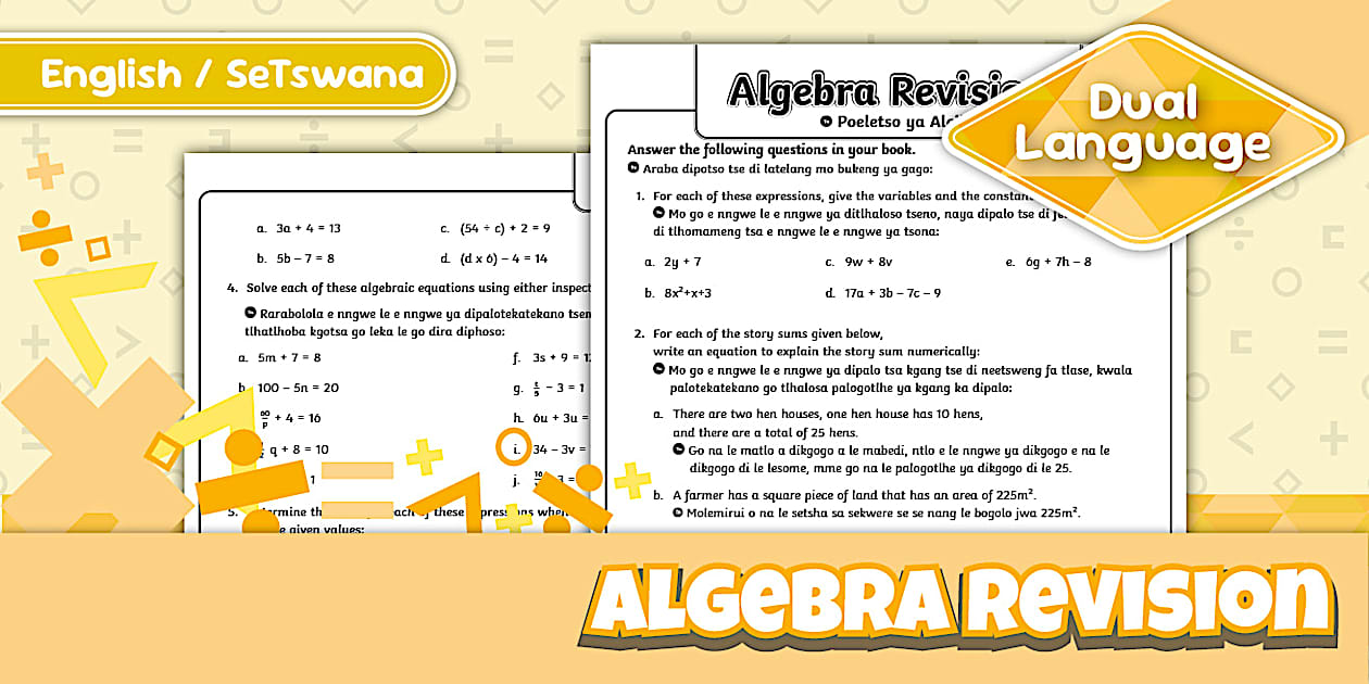 Grade 7 Maths - Term 1 - Algebra Revision - Activity Sheet - Setswana ...