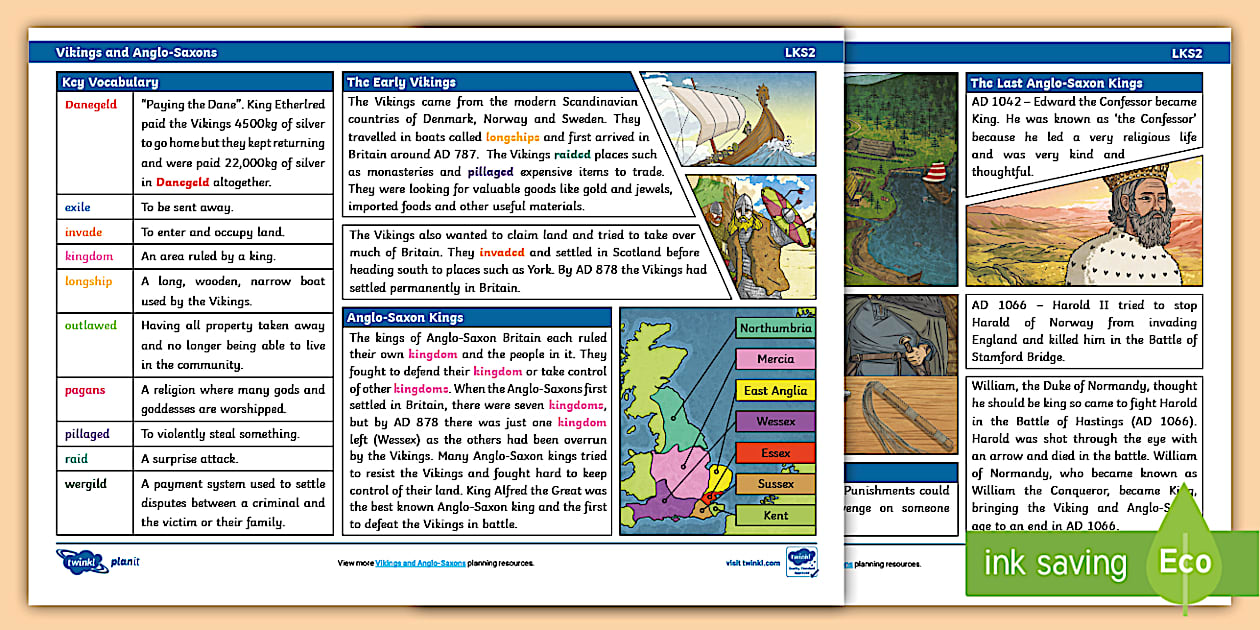 Editable History Knowledge Organiser: Vikings and Anglo-Saxons LKS2