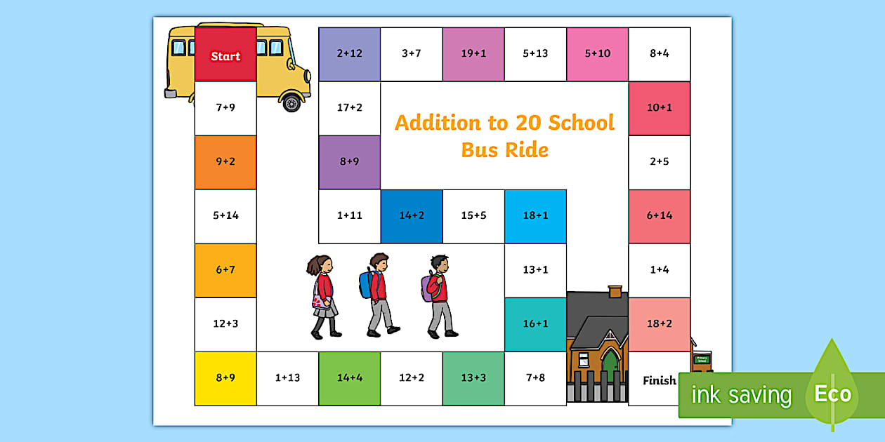 Addition to 20 School Bus Game (teacher made) - Twinkl