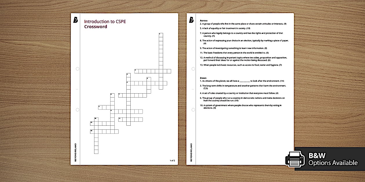 Introduction to CSPE Crossword (Teacher-Made) - Twinkl