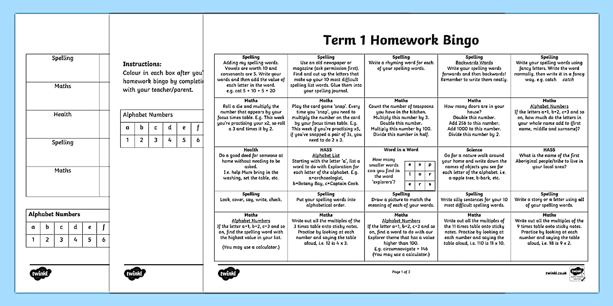 Bingo Style Homework Sheets | Primary Teaching Resources