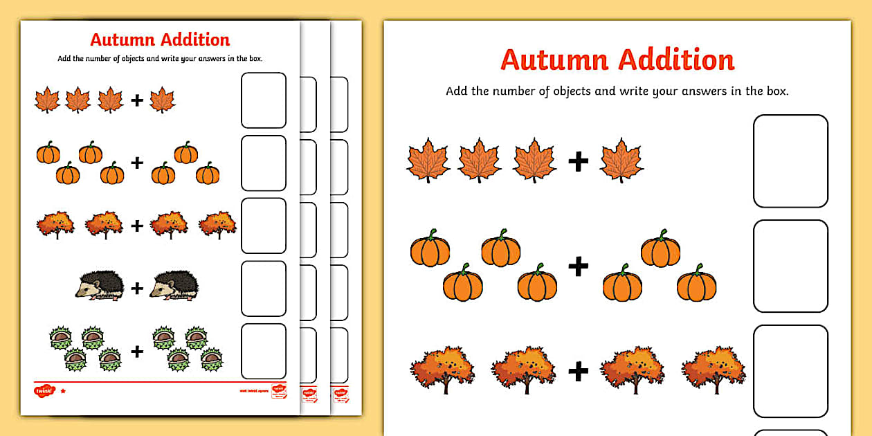 Autumn Addition Differentiated Activity Sheets - Twinkl