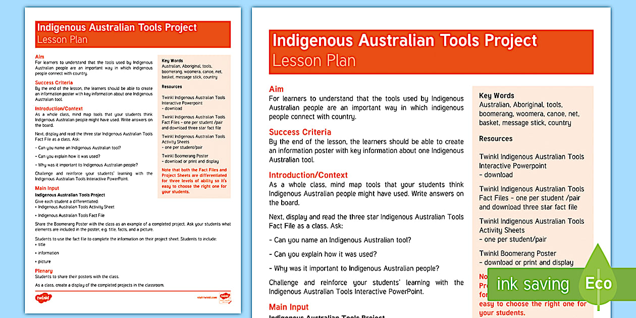 Indigenous Australian Tools Project Lesson Plan - Twinkl