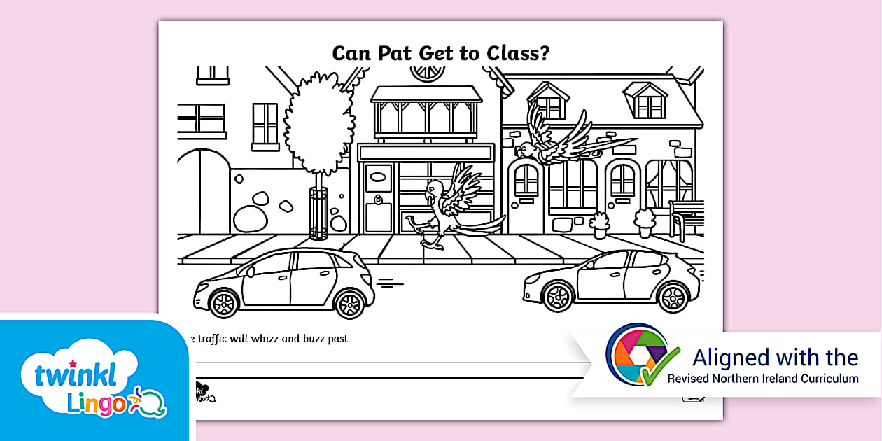 Can Pat Get to Class? Colouring Page (Teacher-Made) - Twinkl