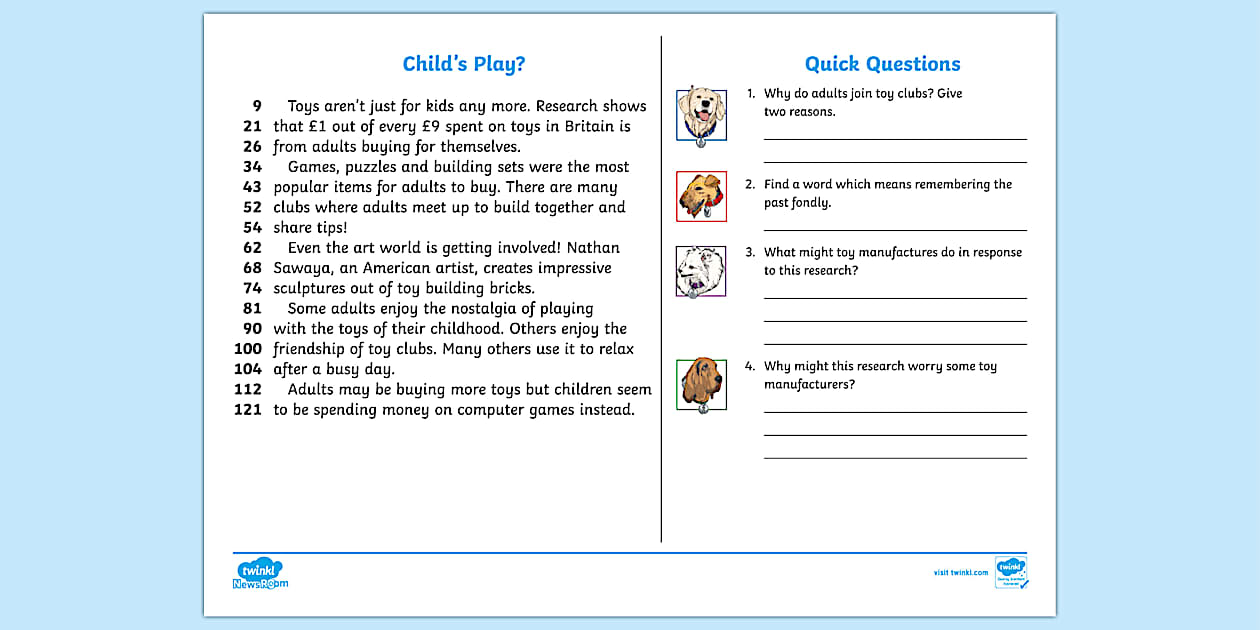 UKS2 Child's Play Daily News 60-Second Read Activity Cards