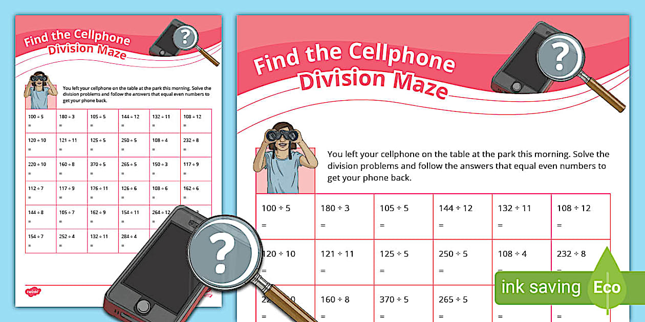 Find The Cellphone Division Maze (teacher made) - Twinkl