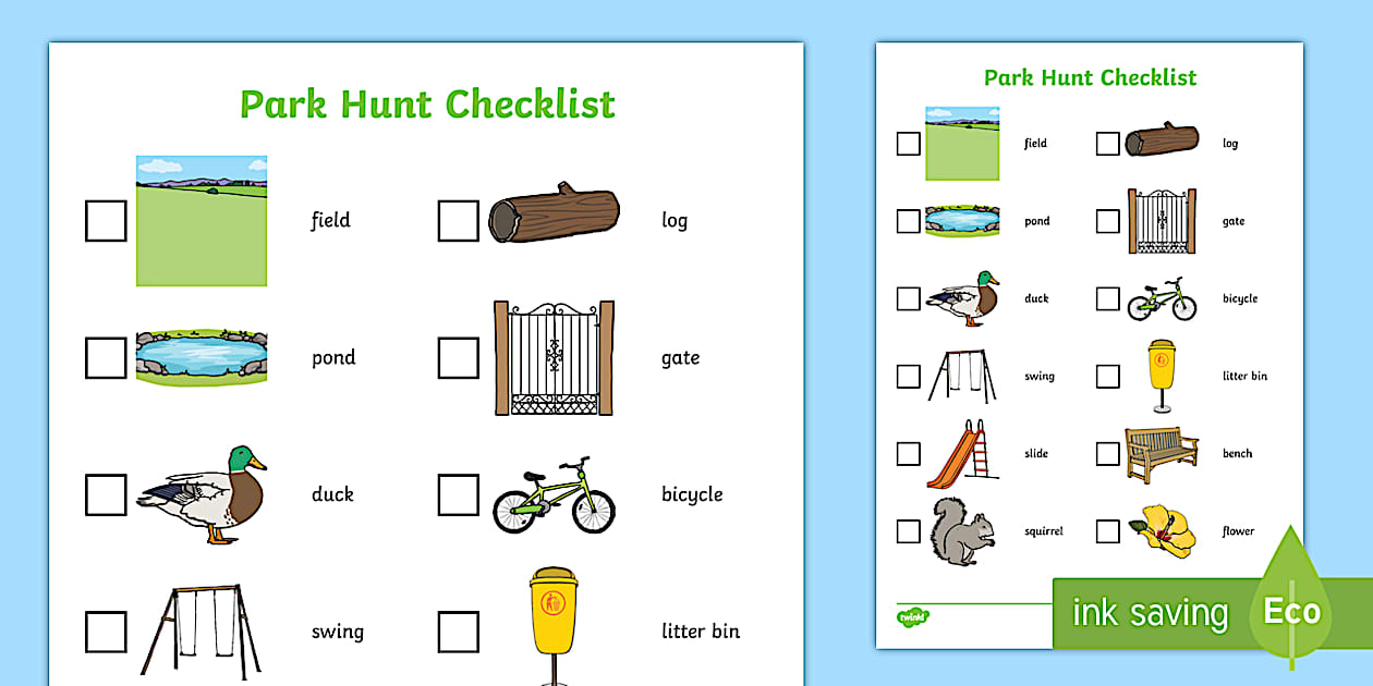 Editable Park Hunt Checklist (teacher made) - Twinkl
