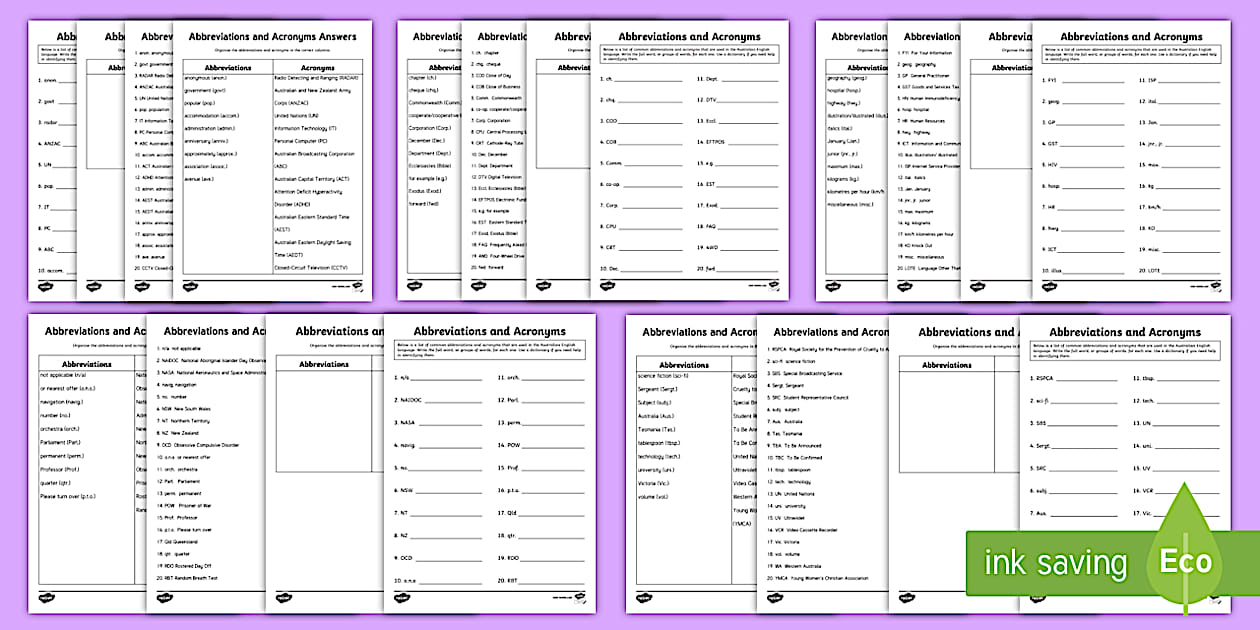 Abbreviations and Acronyms Resource Pack - Primary Resources
