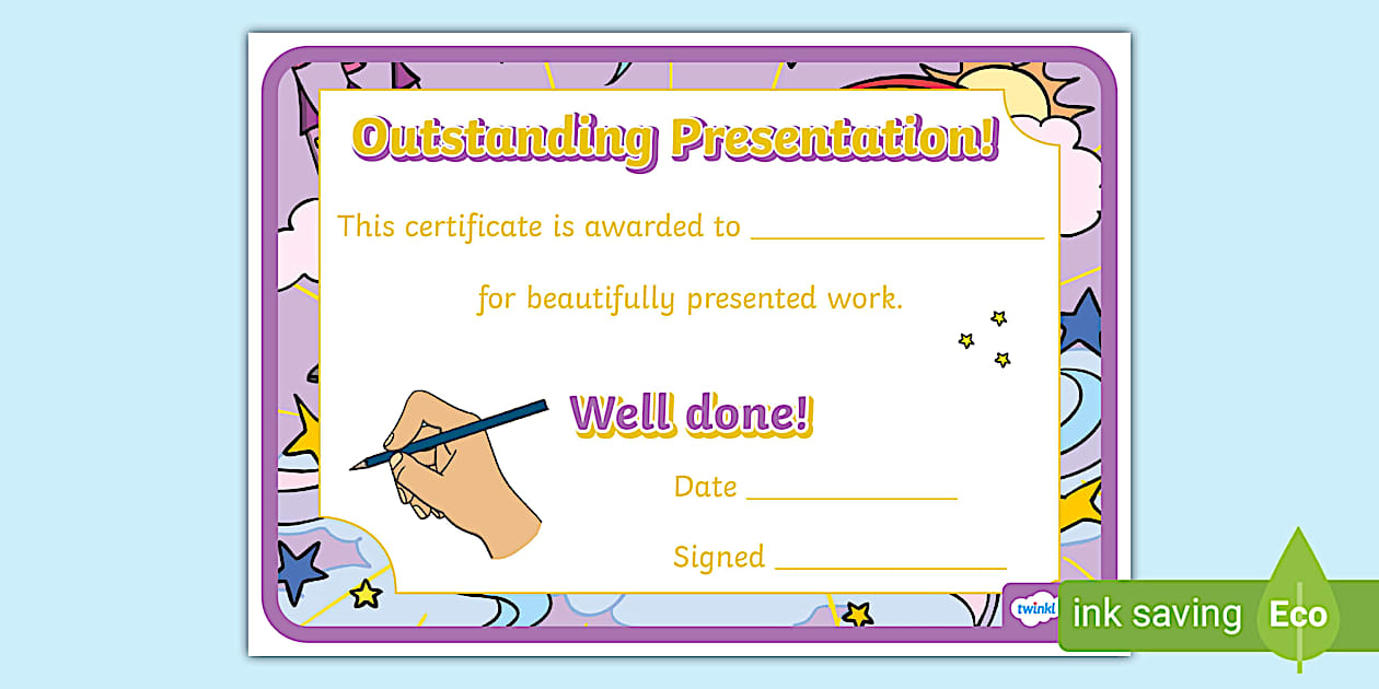 Outstanding Presentation Certificate - Twinkl - KS1 - Twinkl
