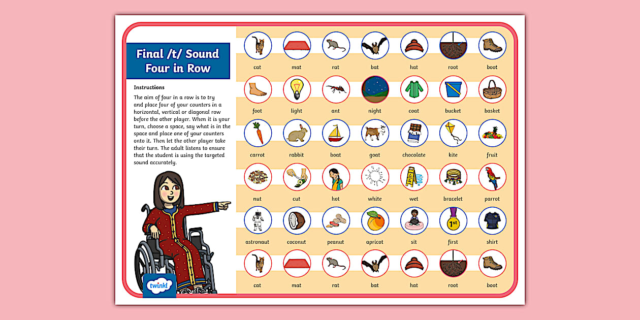 Final /t/ Sound Four in a Row (Teacher-Made) - Twinkl