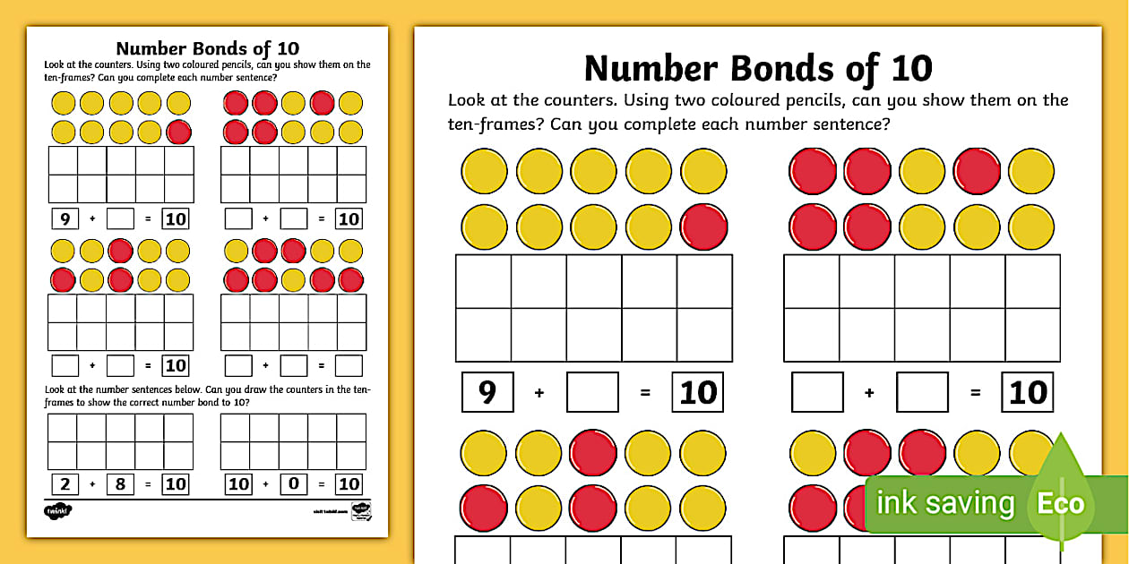 👉 Number Bonds to 10 Worksheet | Maths | Learning Resources