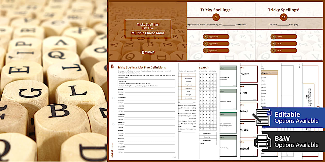 Spelling Activities KS3 | Tricky Spellings List 5 | Beyond