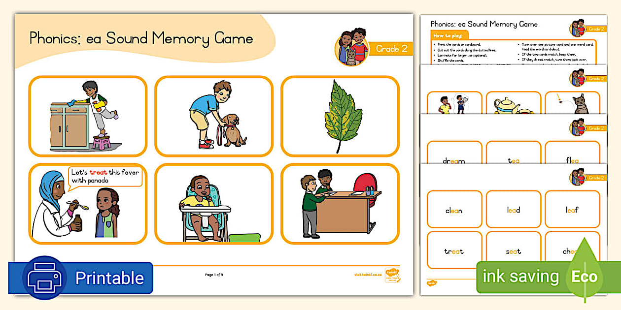 Grade 2 Phonics: Memory Game: ea Sound (teacher made)