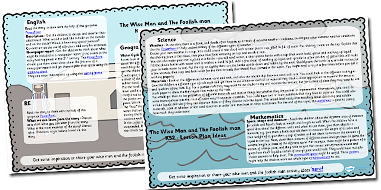 The Wise Man And The Foolish Man Lesson Plan Ideas KS2