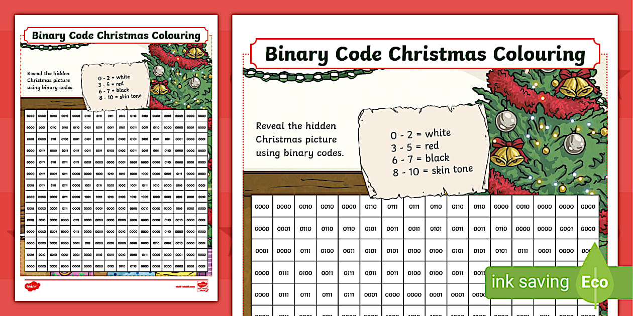 Binary Code Christmas Colouring Sheets- KS2 (teacher made)