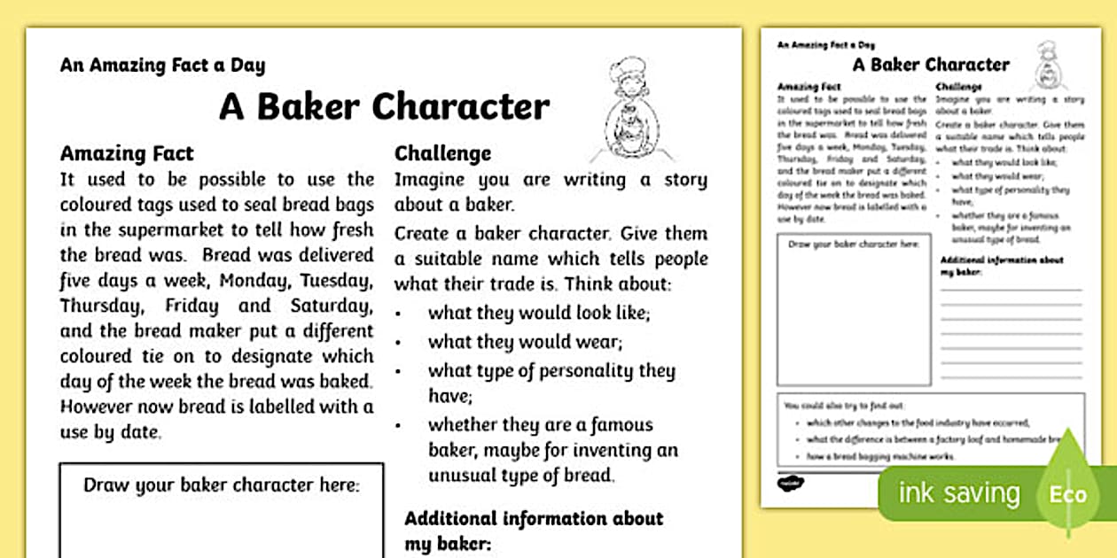 A Baker Character Worksheet / Worksheet, worksheet - Twinkl