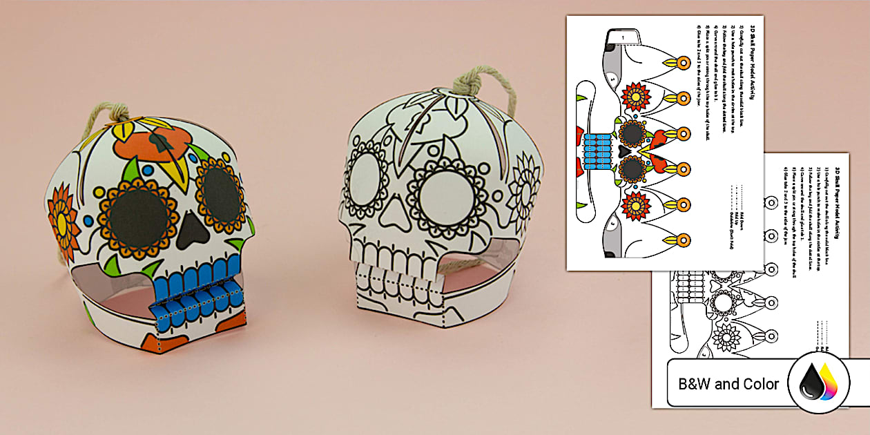 Printable 3D Sugar Skull Craft Activity Sheet | Twinkl USA