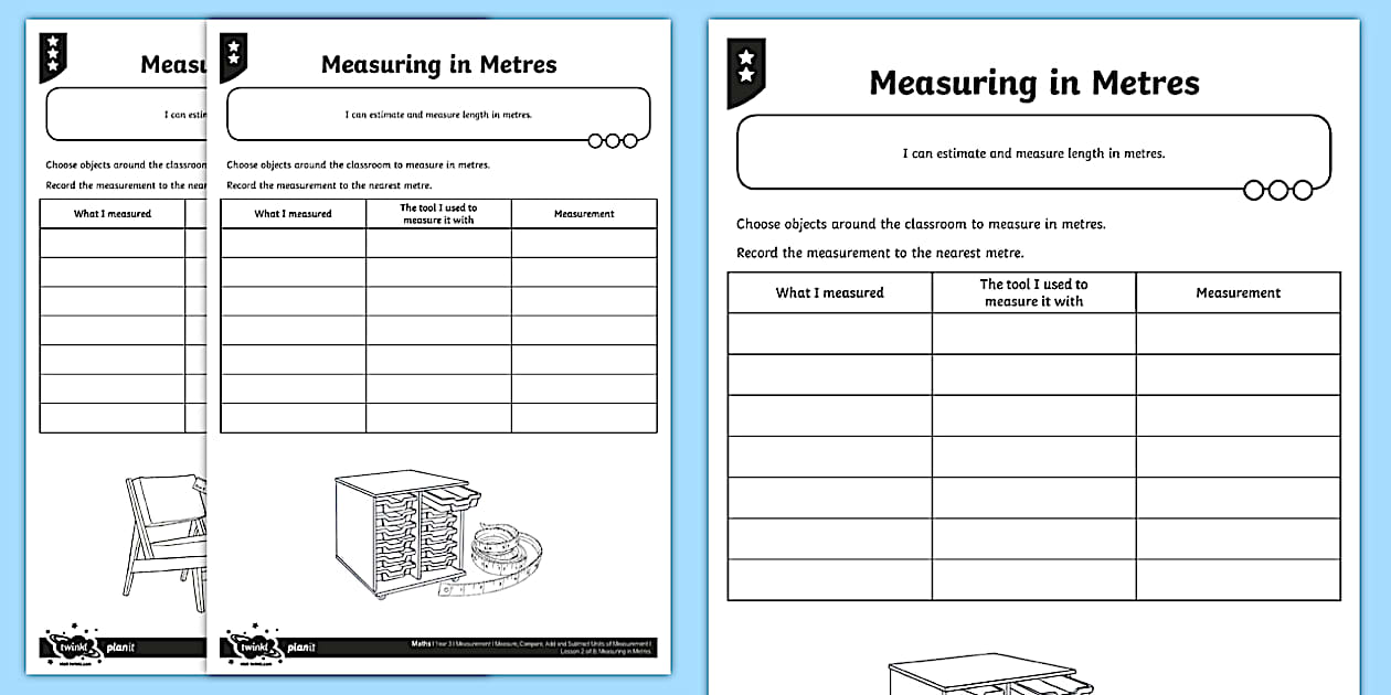 Editable Measuring in Metres Differentiated Worksheets