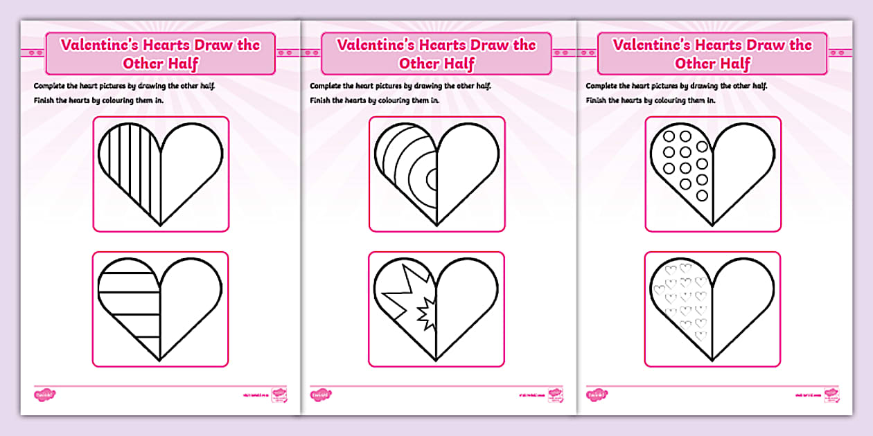 Valentine’s Hearts Draw the Other Half Activity - Twinkl