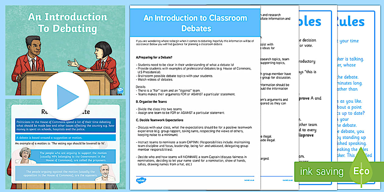 An Introduction to Debating And Debate Rules Resource Pack