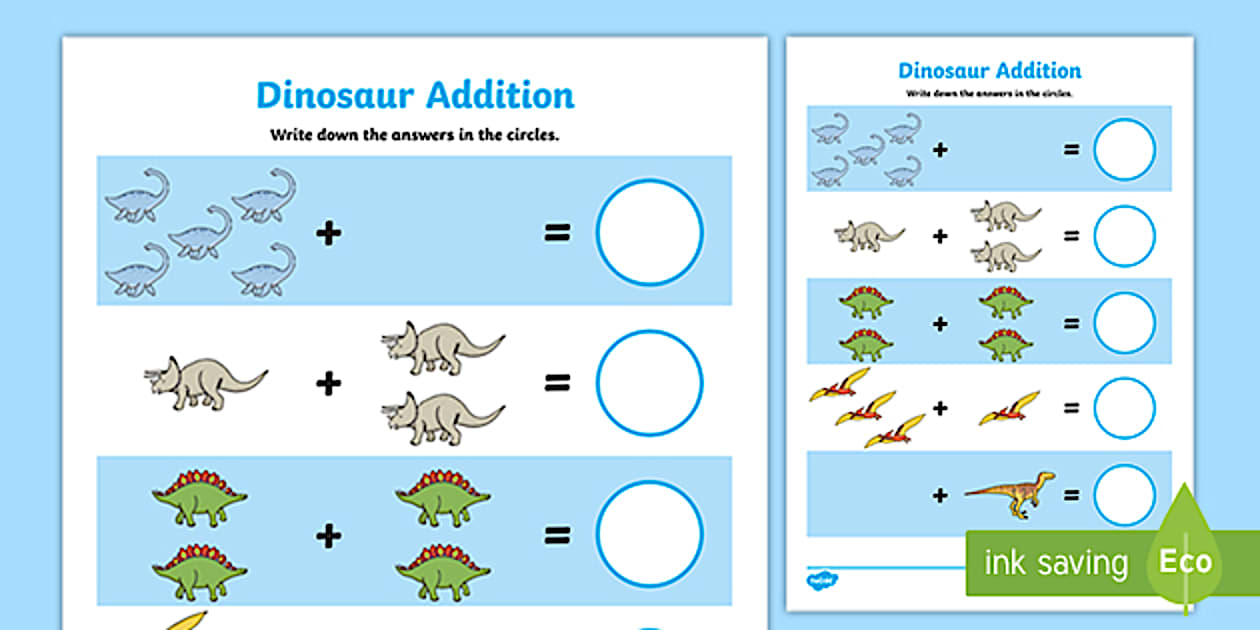 Dinosaur Addition Up to 5 Worksheet - Twinkl