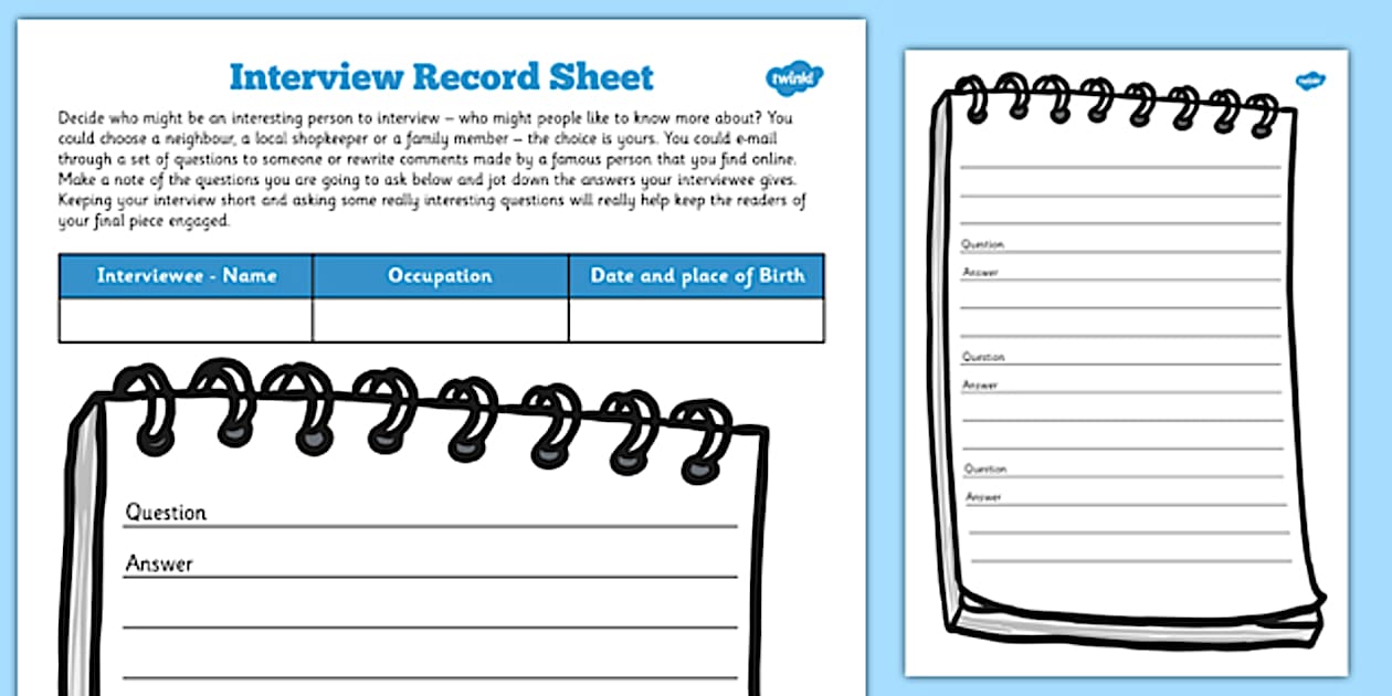 Journalist Interview Record Template (teacher made) - Twinkl