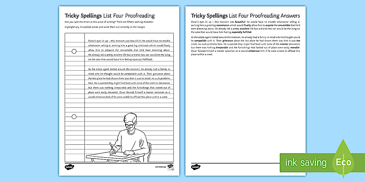 Tricky Spellings List Four Proofreading Worksheet / Worksheet