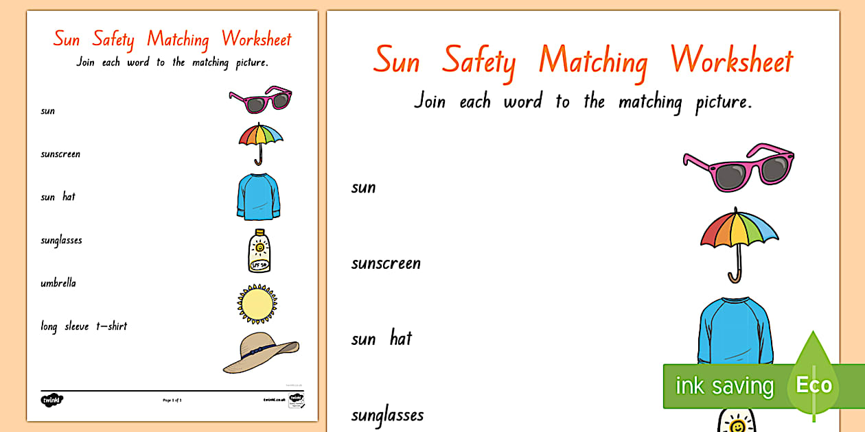 Sun Safety Matching activity (teacher made) - Twinkl