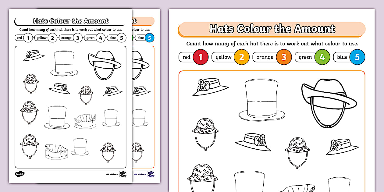 Hats Colour the Amount Worksheet (teacher made) - Twinkl