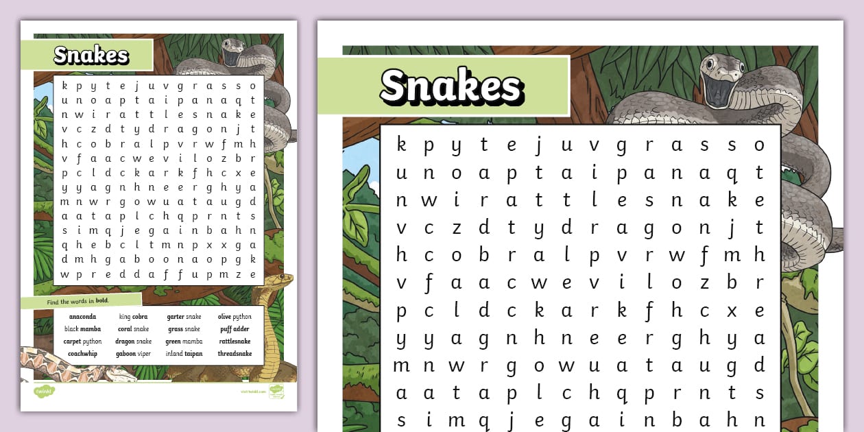 Snakes Word Search - KS2 (teacher made) - Twinkl