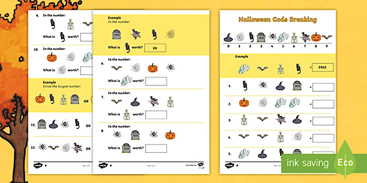 KS2 Halloween-Themed Place Value Code Breaking Activity Pack