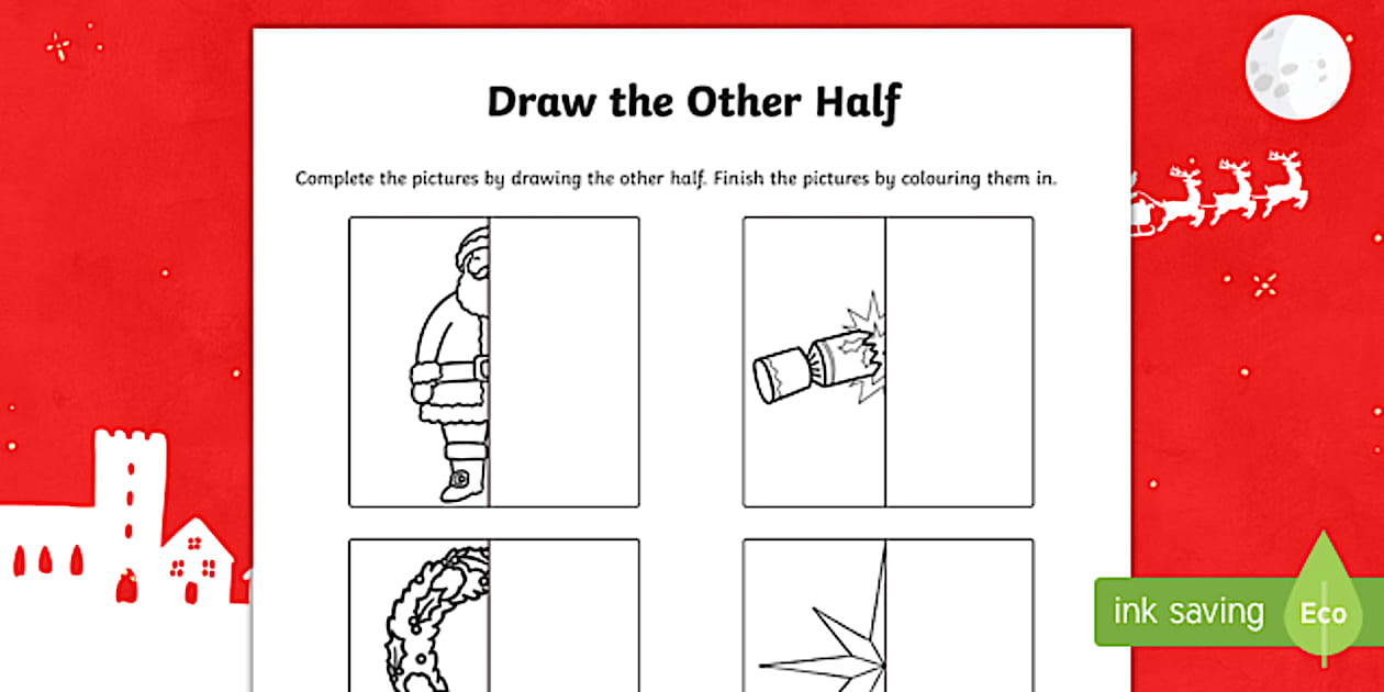 Christmas Draw the Other Half Worksheet - Christmas Drawing
