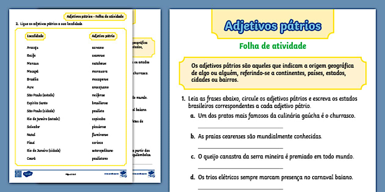 Adjetivos pátrios - Folha de atividades (teacher made)