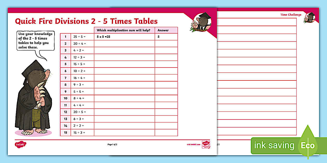 Quick Fire Divisions 2 - 5 Times Tables (Teacher-Made)